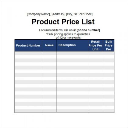 31+ Price List Template (Price Sheets) Free Download [Word, PDF]