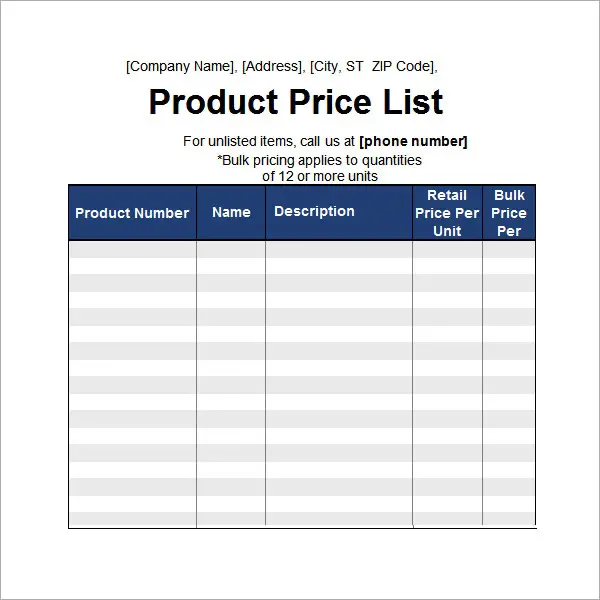 31 Price List Template Price Sheets Free Download Word PDF 