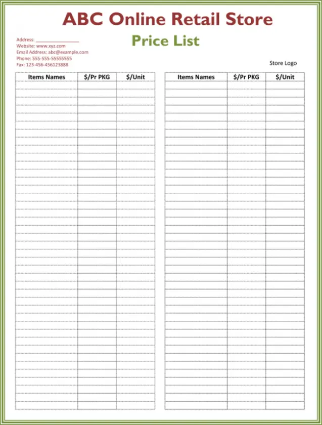 31+ Price List Template (Price Sheets) Free Download [Word, PDF]