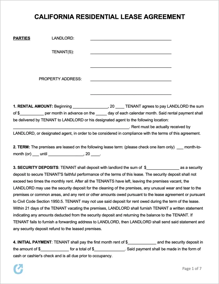 11 California Lease Agreement Free Download PDF Word 