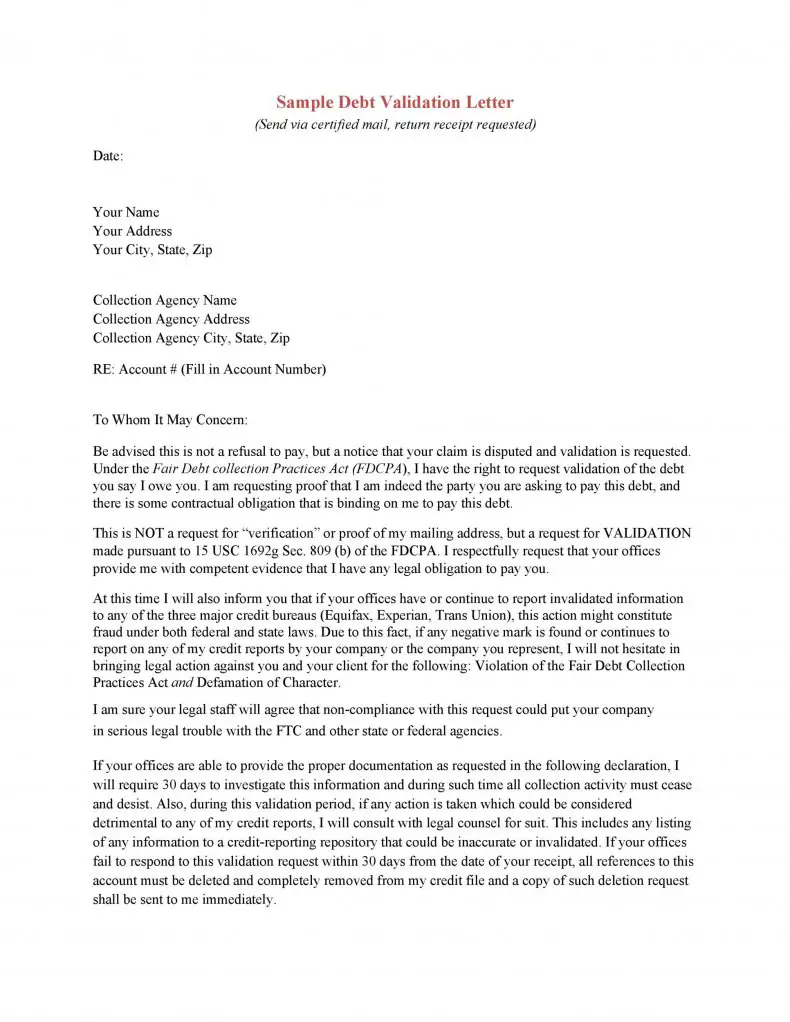 12 Debt Validation Letter Samples Editable Download Word PDF 