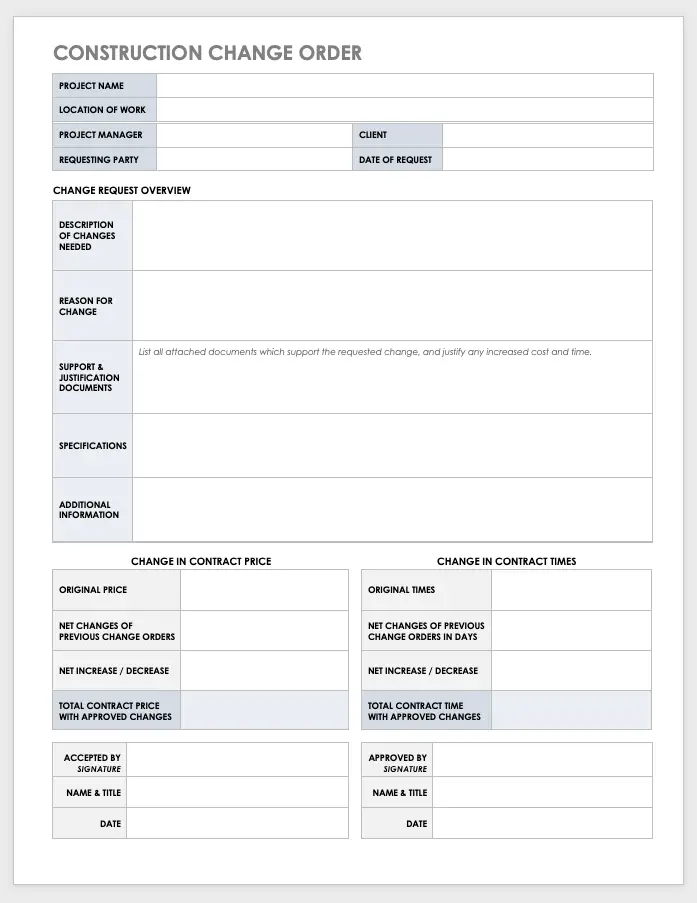 9 CHANGE Order Template Editable Free Download Word PDF 