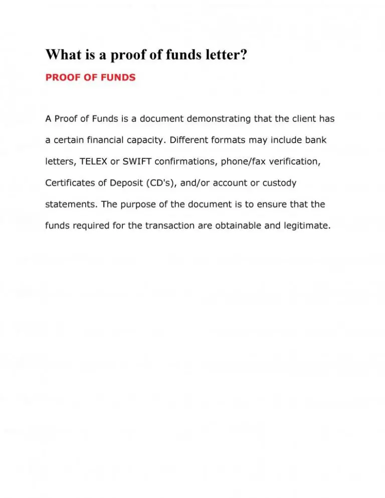 9+ Proof of Funds Letter Template Download [Word, PDF]