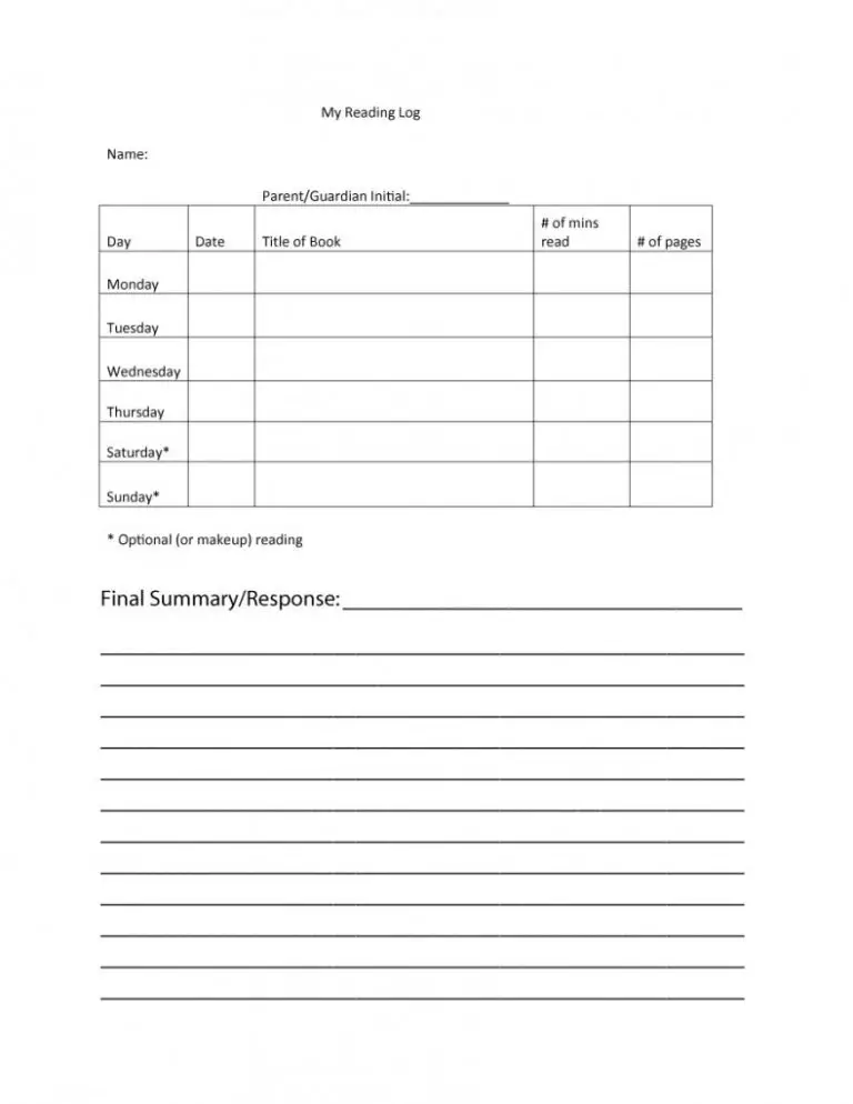 9+ Reading Log Templates for Kids, Middle School & GENERAL
