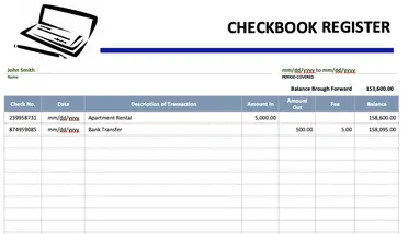 Excel Template Checkbook Register