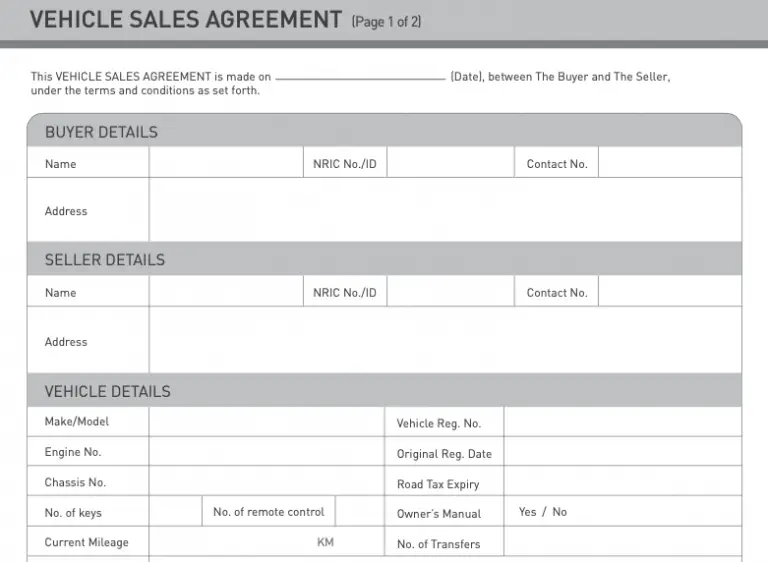 11+ Printable Vehicle Purchase Agreement Templates [Free Download]