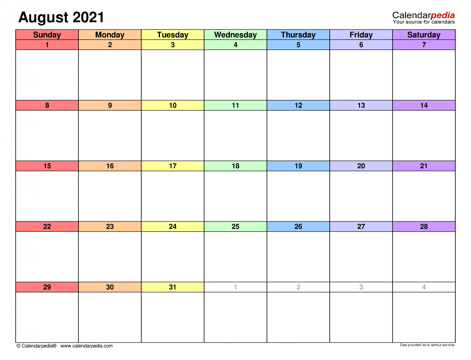 AUGUST 2021 Calendar – Printable AUG 2021 Calendars With Holiday!