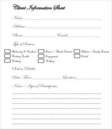 Client Information Sheet Template Excel